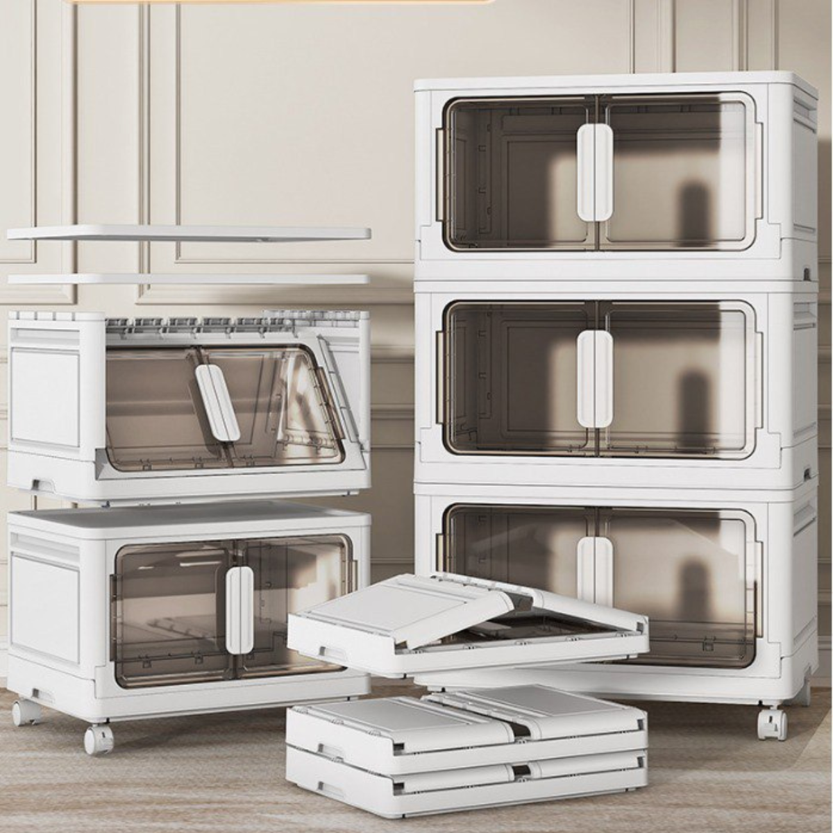 TRANSPARENT CABINET Storage Box Foldable and Stackable Cabinet Storage ...