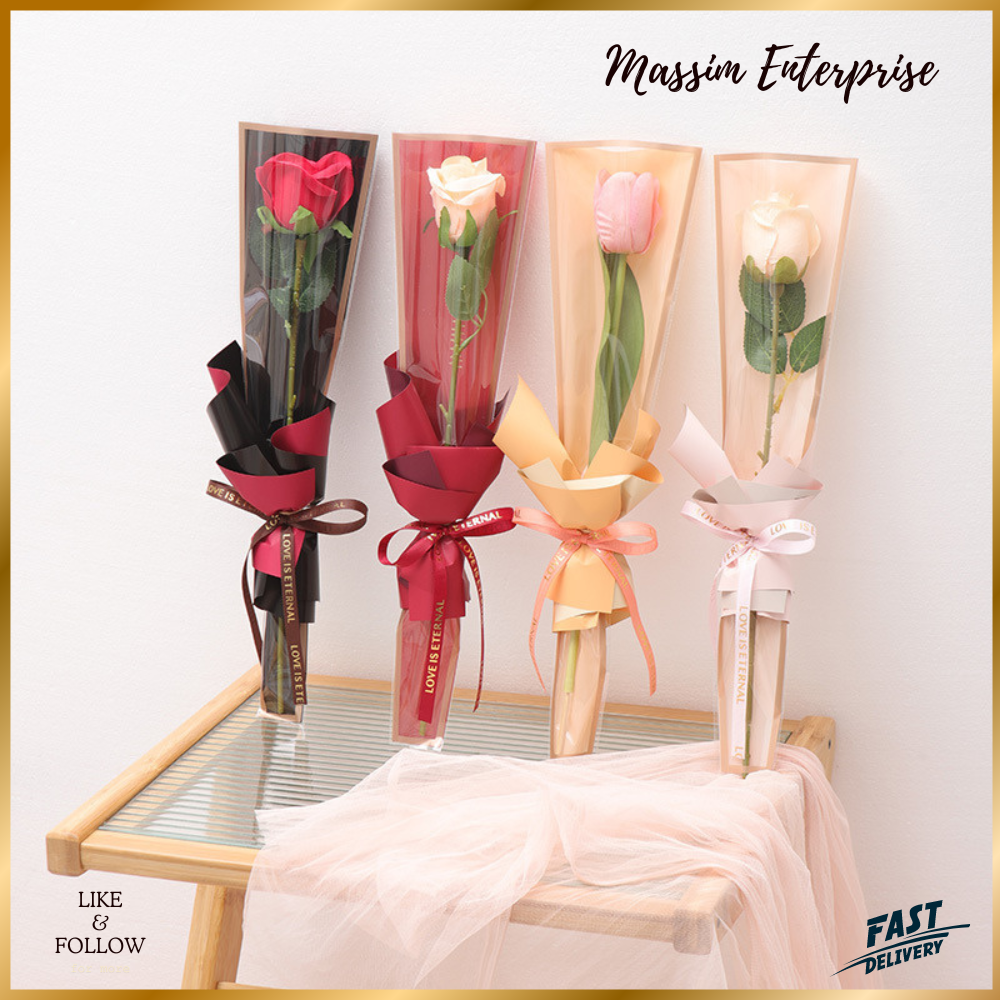 1 pcs Single Flower Plastic Wrapping Bag Transparent Single Rose Flower ...