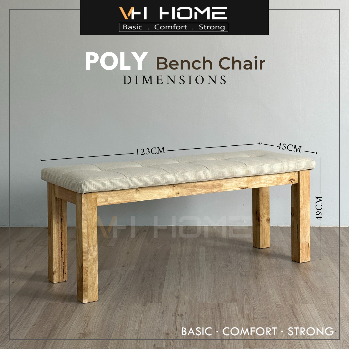 VH MATTIS Bench Chair 120cm Bench Chair 4ft Stool Long Stool Kerusi ...