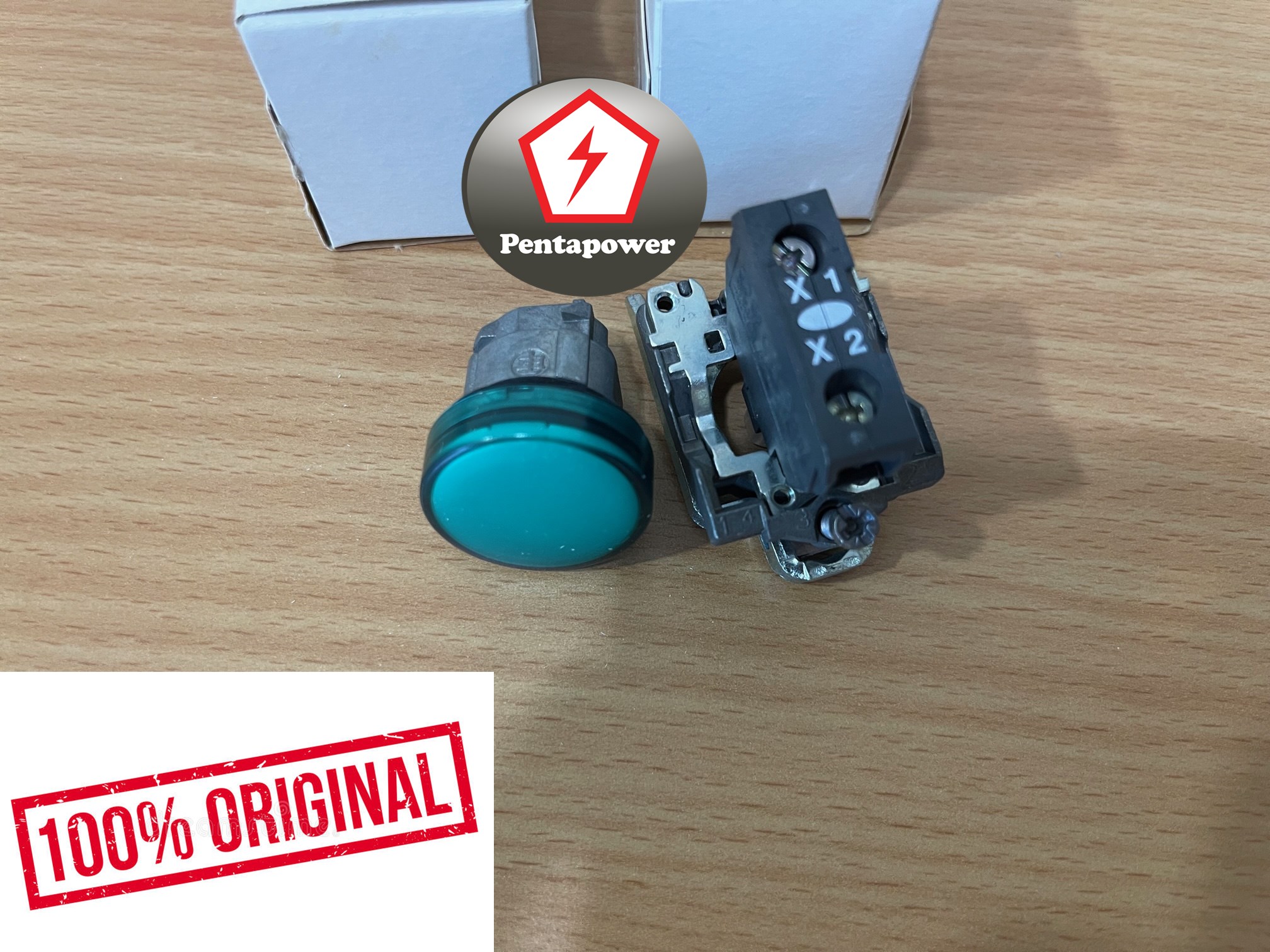 SCHNEIDER XB4BVB3 ( ZB4BV033 + ZB4BVB1 ) XB4, Pilot light, metal, green, Ø22, plain lens with ...