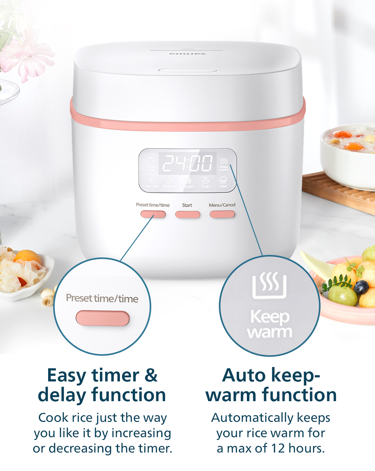 Philips 3000 Series Mini Rice Cooker - White (0.54L) HD3064/62/HD3064 ...