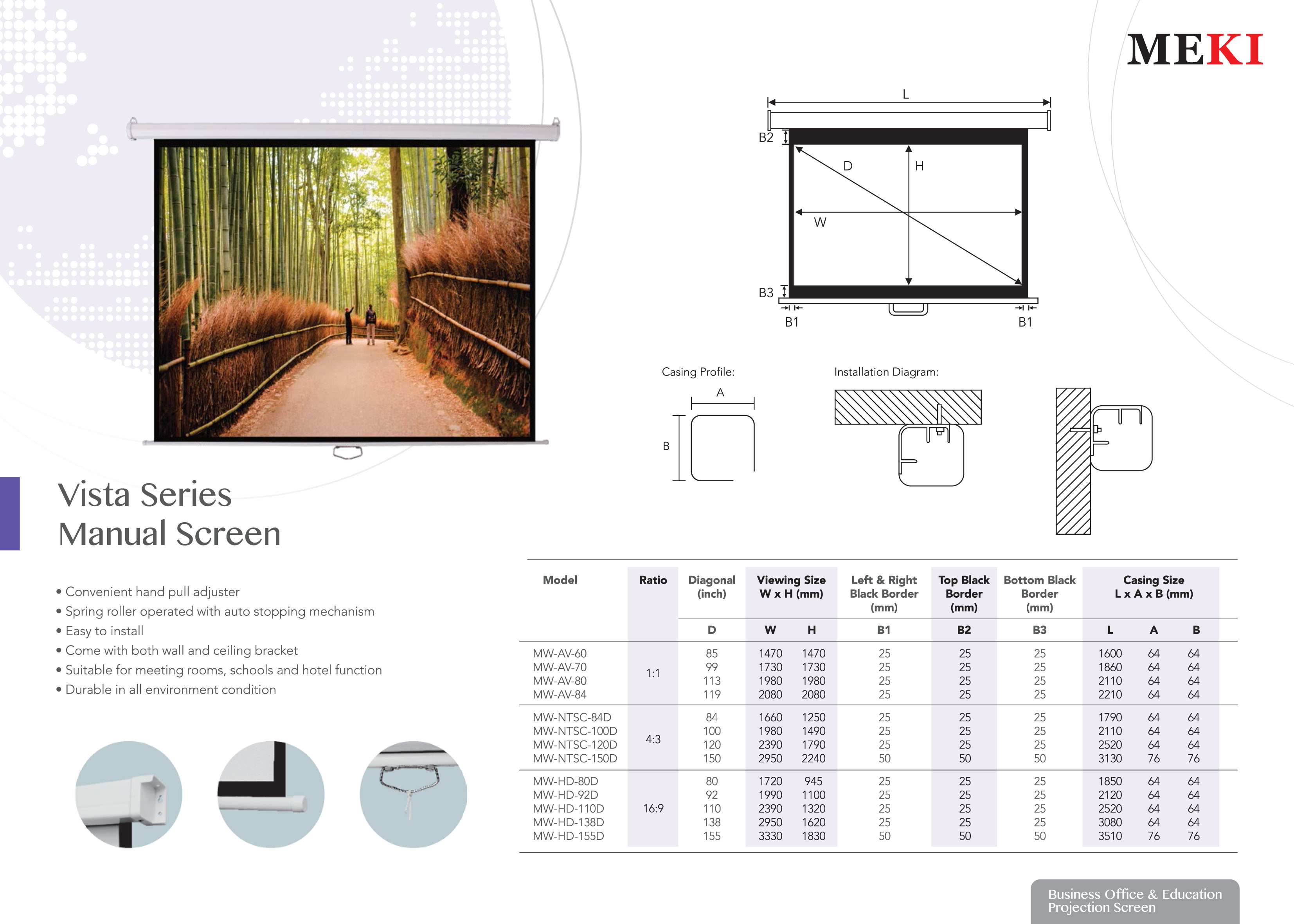 Meki 70" x 70" ( 6 x 6 )Manual Projector Wall Screen - Meki 6x 6 ...