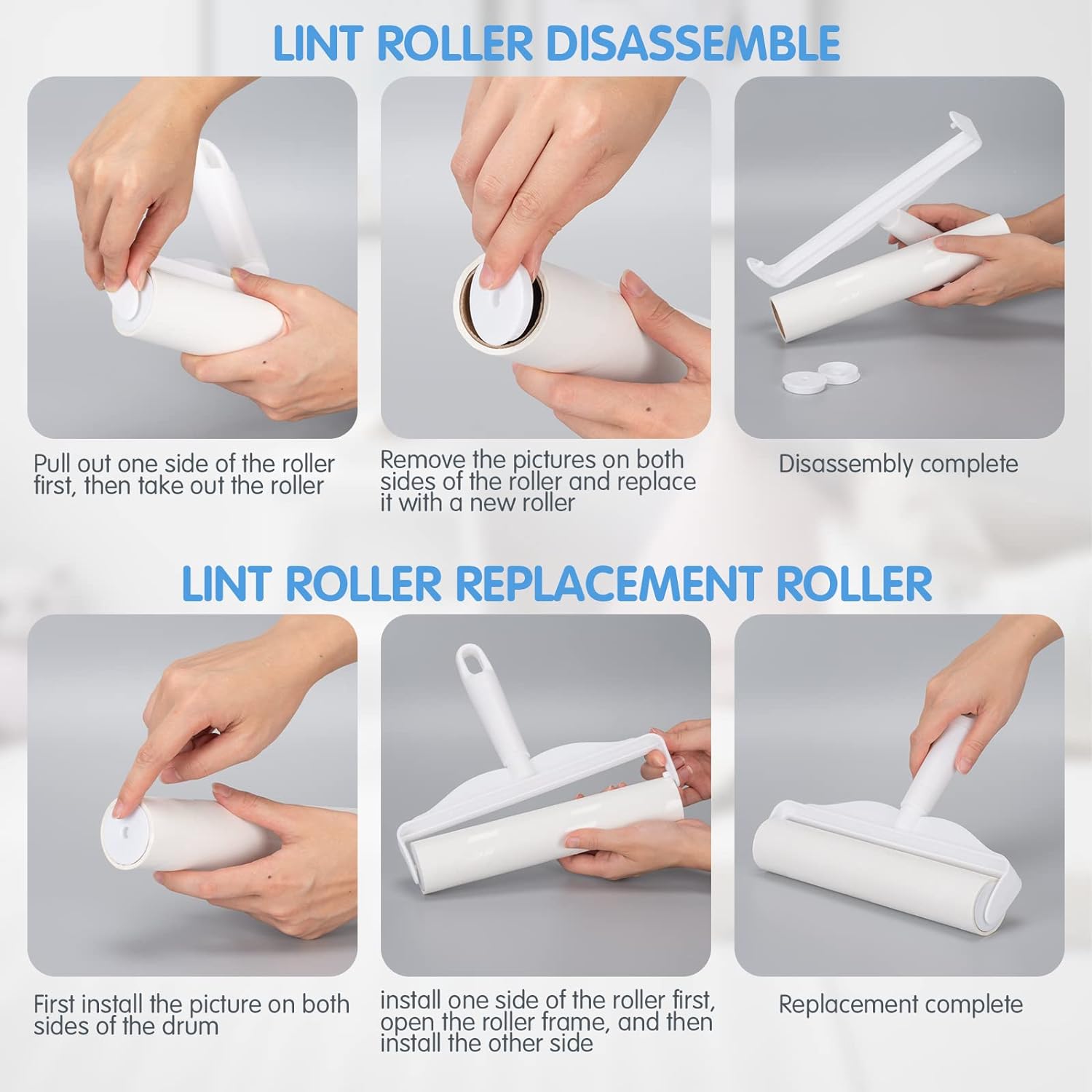 16/19/24/30cm Sticky Lint Roller Detachable Rod Pet Hair Roller Extra ...