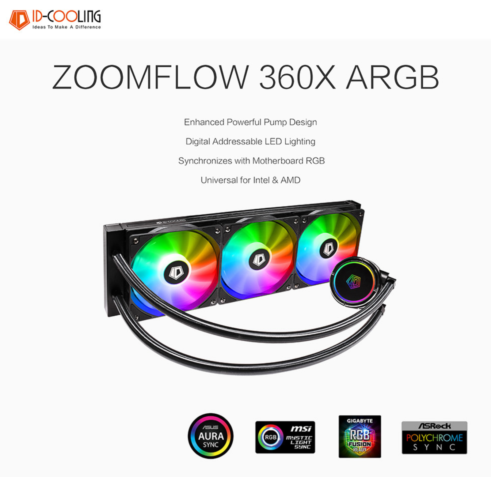 ID-COOLING Zoomflow 360X ARGB CPU Cooler ( Black / Snow Edition ) # IDC-ZOOMFLOW-360X-ARGB / ID ...