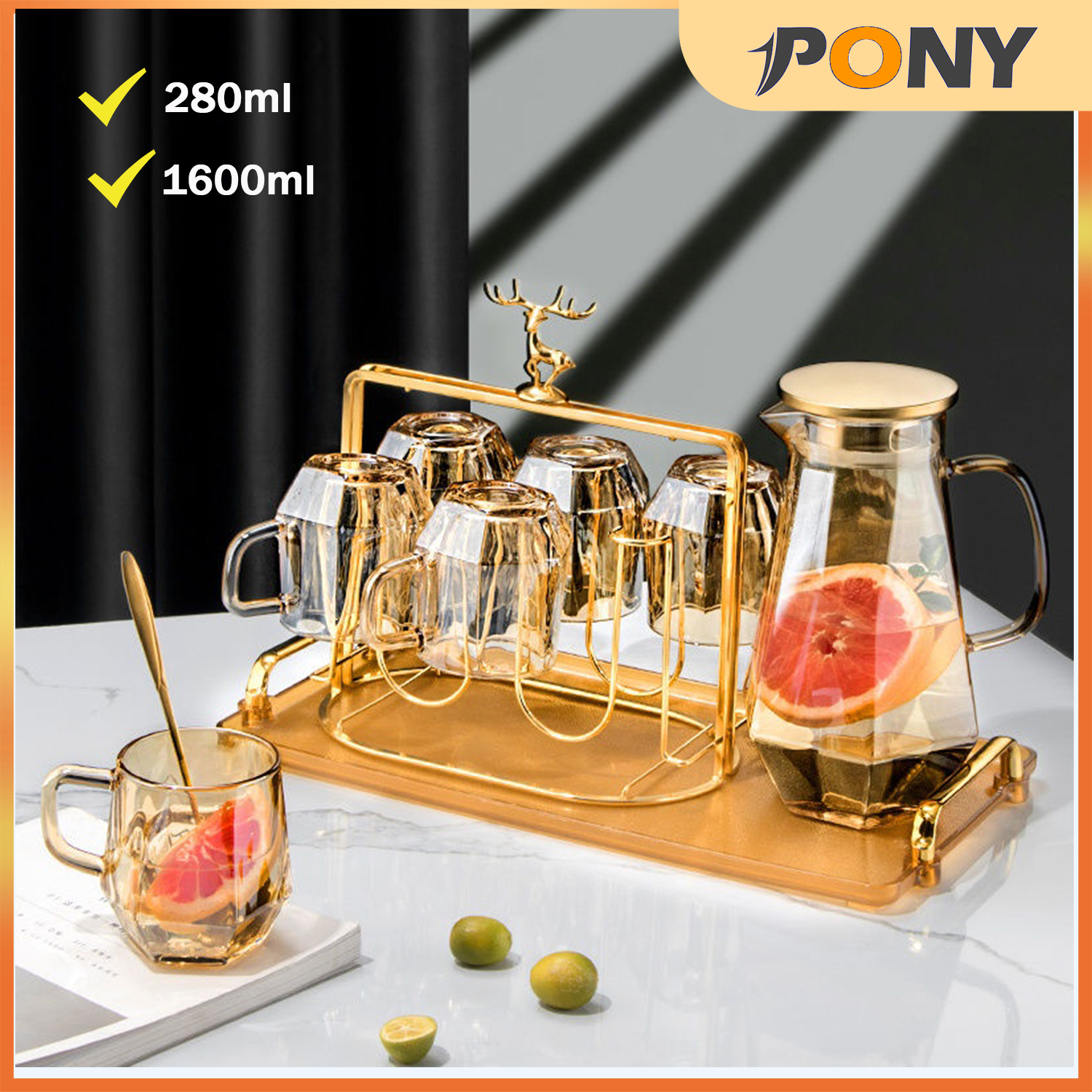 PONY cawan dan jug 7 PCS glass tea pot water jar thickened jug teko lid ...