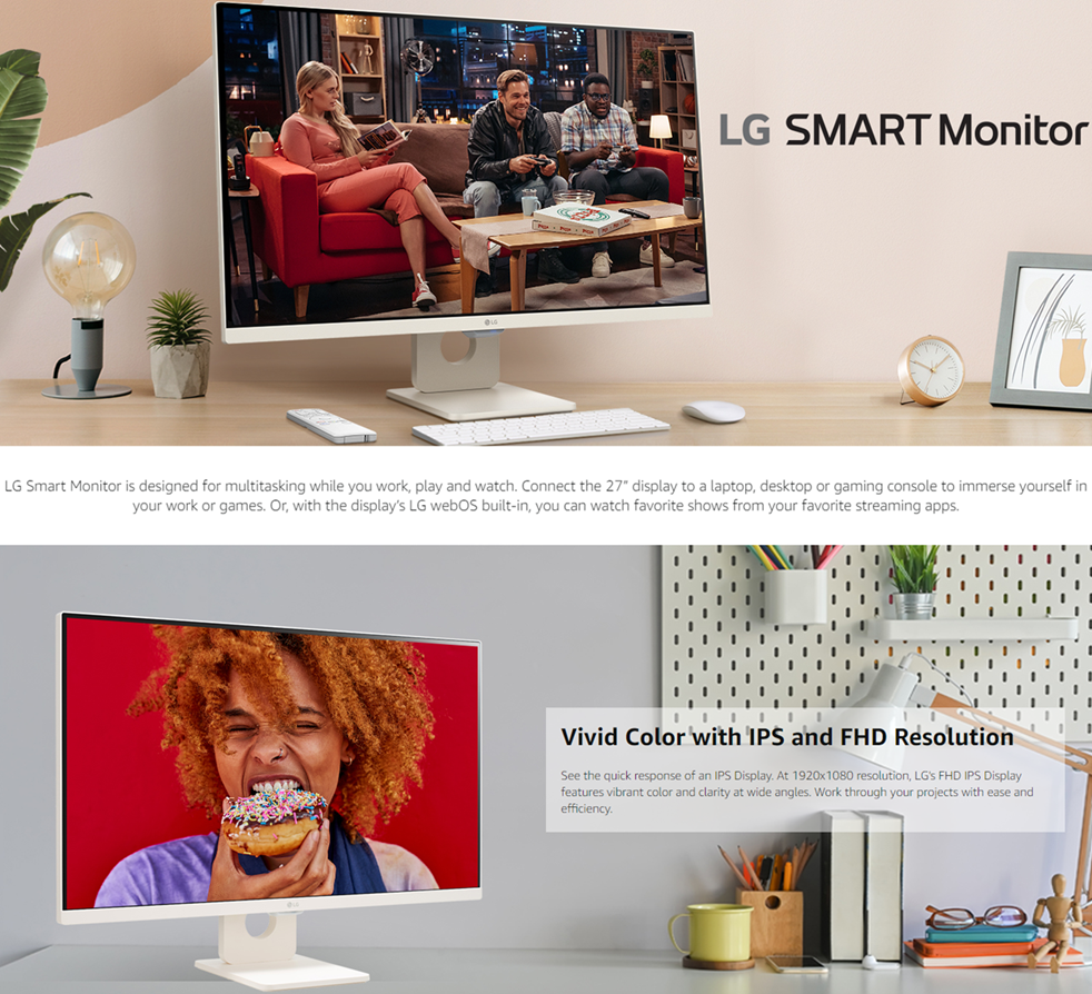 LG 27SR50F-W 27" FHD HDR10 Smart Monitor with webOS | AirPlay 2 | IPS ...