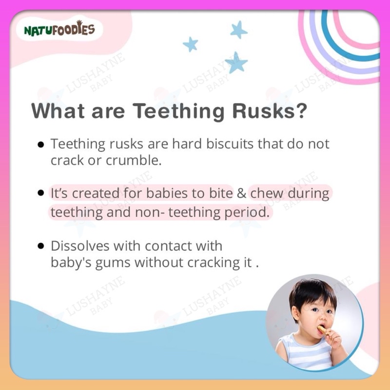 Natufoodies Baby Milk Teething Rusks Cracker 90g 6 Months Rusk Susu ...