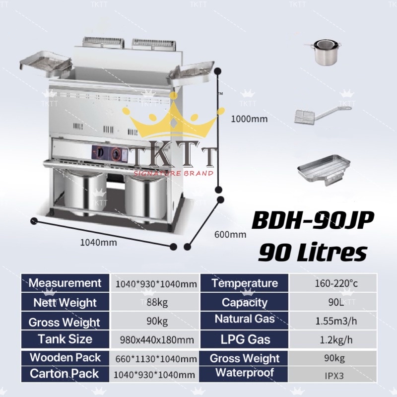 TKTT 70L 90L Taiwan Commercial Gas Deep Fryer Machine Auto Temperature Mesin Goreng Ayam Gunting ...