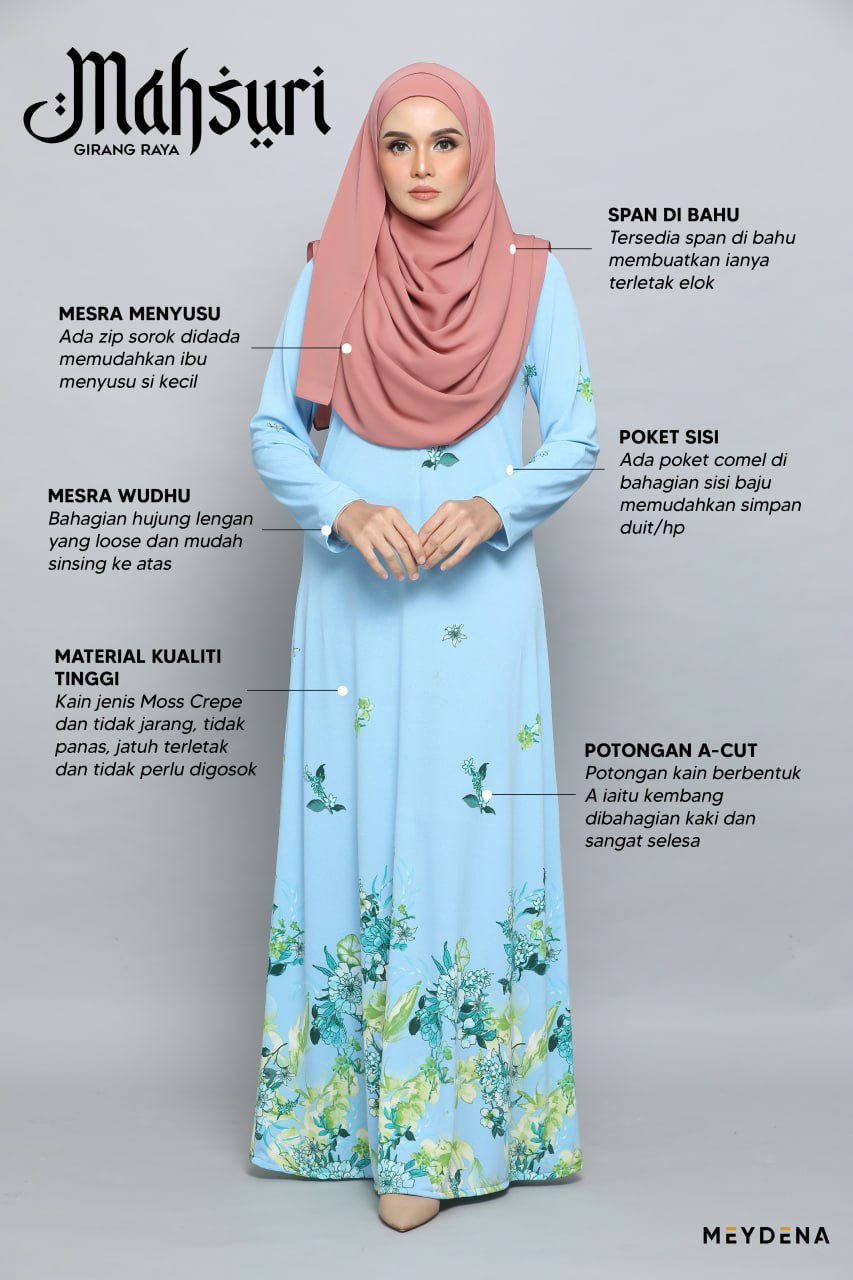 Jubah Ironless Mahsuri Material Moscrepe Nursing Friendly Berpoket ...