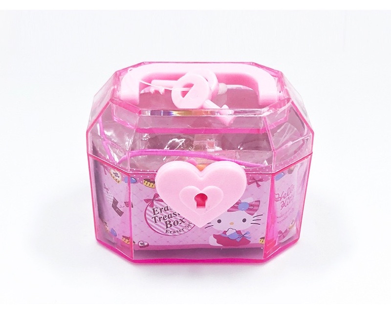 Sanrio Cute Pink Treasure Box Chest Storage Box With Key Beads Eraser ...