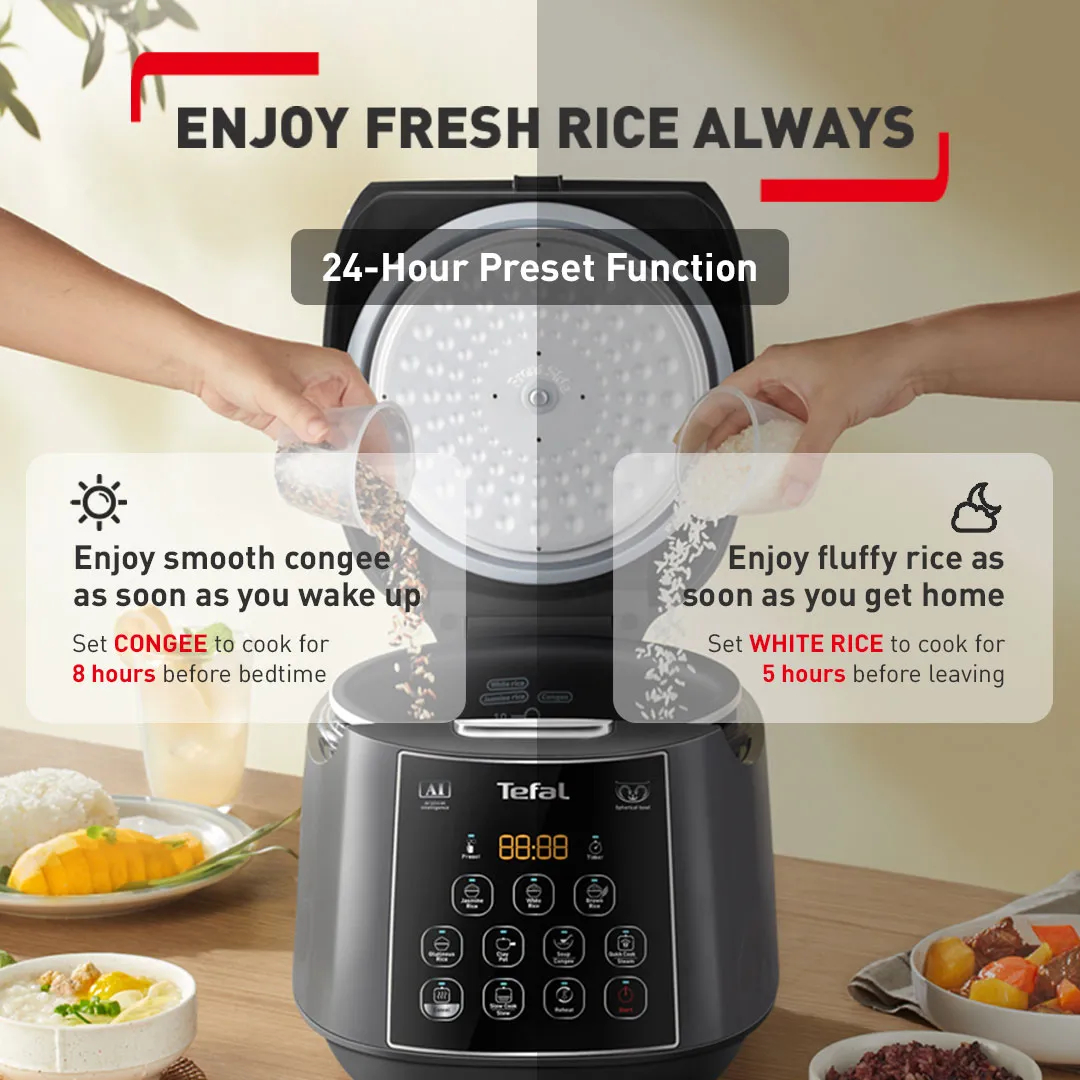 Tefal 1.8L RK736B Easy Plus AI Smart Rice Cooker | RK736B65 Slow Cooker ...