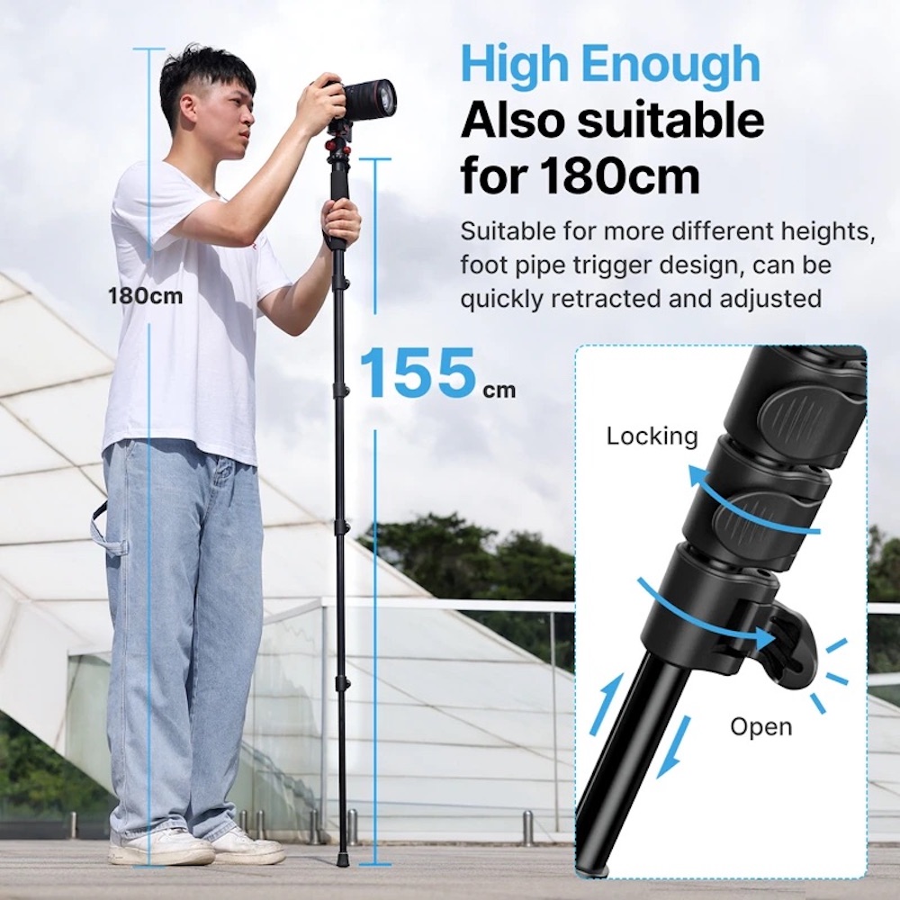 Ulanzi TB12 155cm Portable Metal Monopod Hiking Pole Selfie Stick for ...