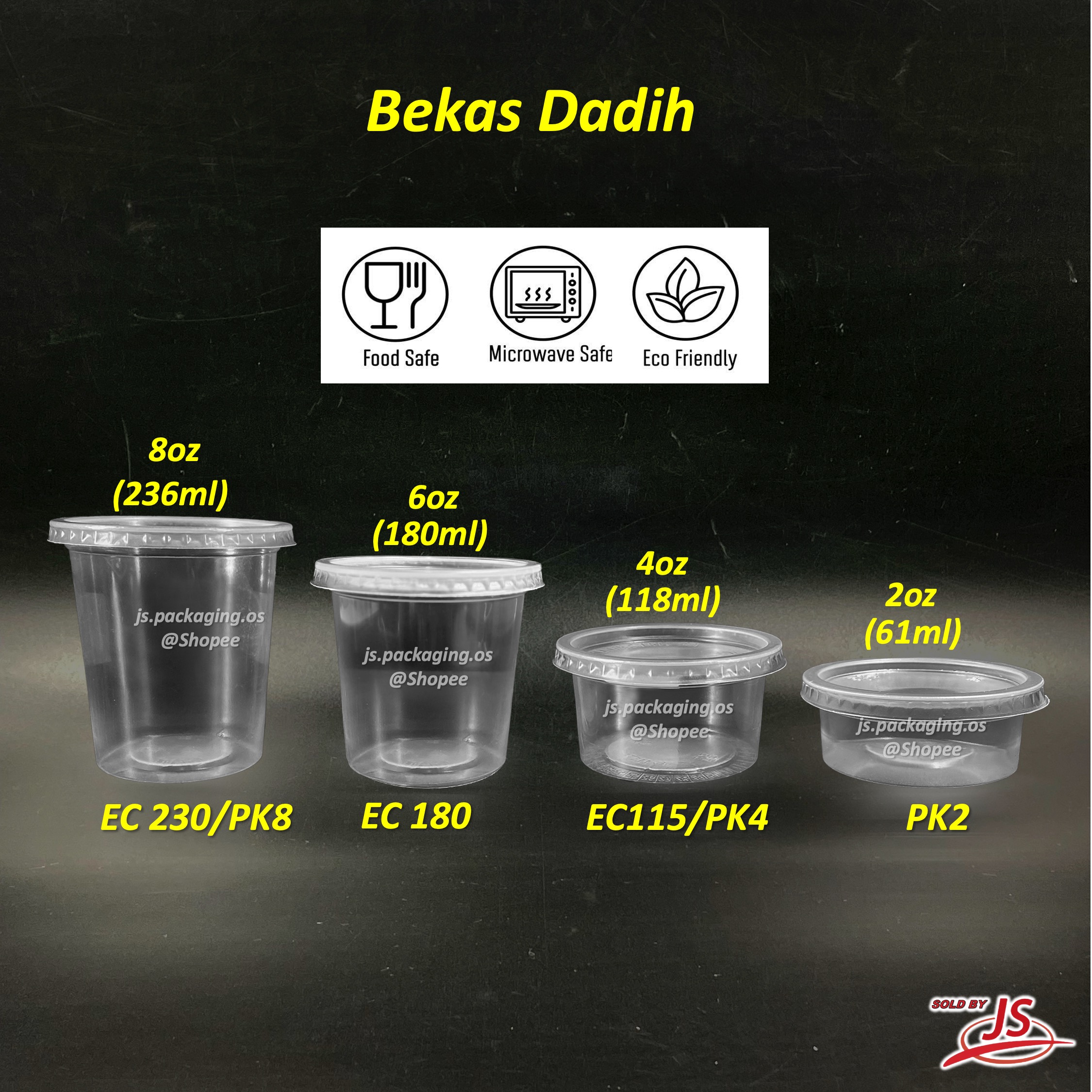 PP Round Plastic Container with lids 50Set Bekas Jeli Dadih 8oz/6oz/4oz ...
