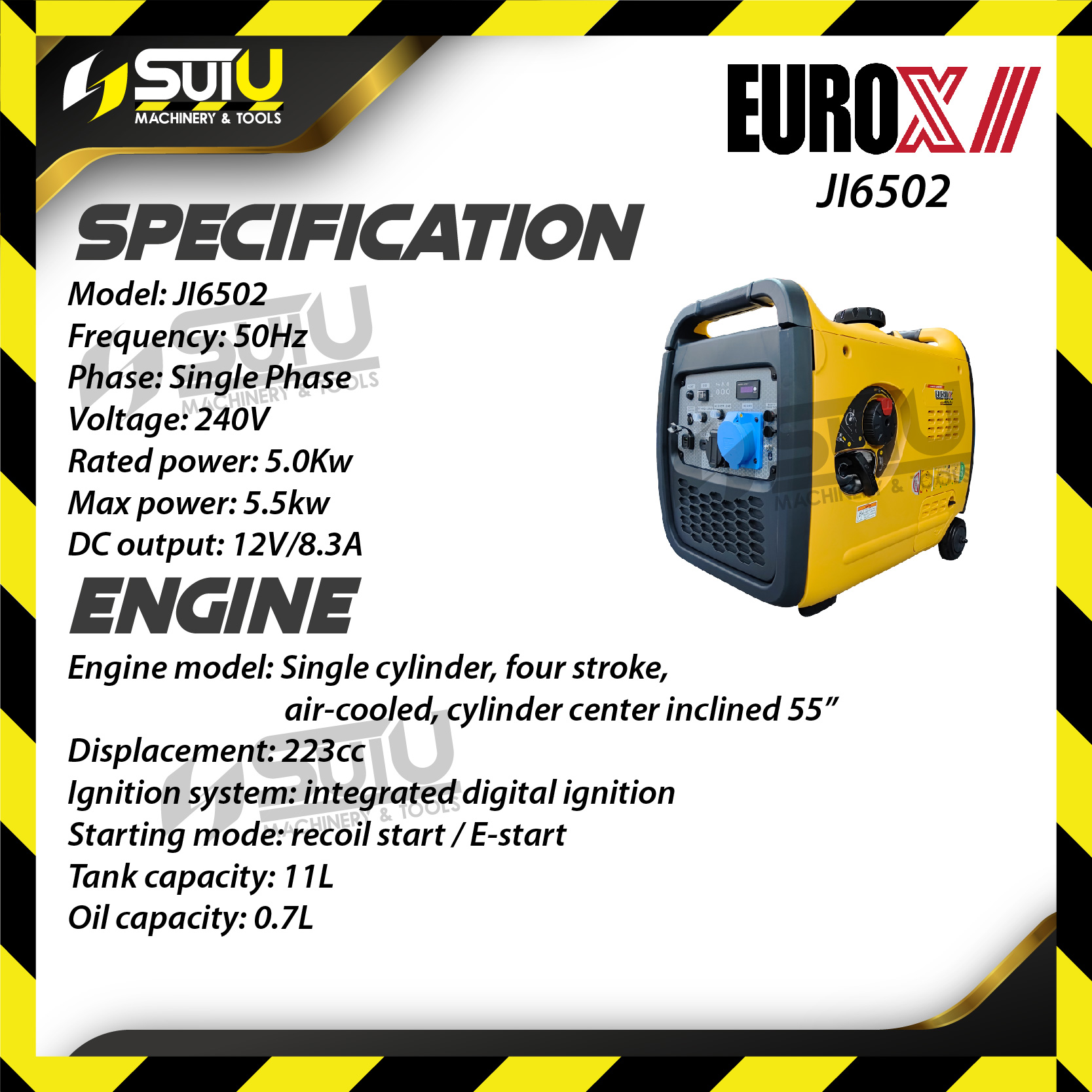 [NEW] EUROX JI6502 223CC Inverter Generator / Penjana 5.5kW | Shopee Malaysia