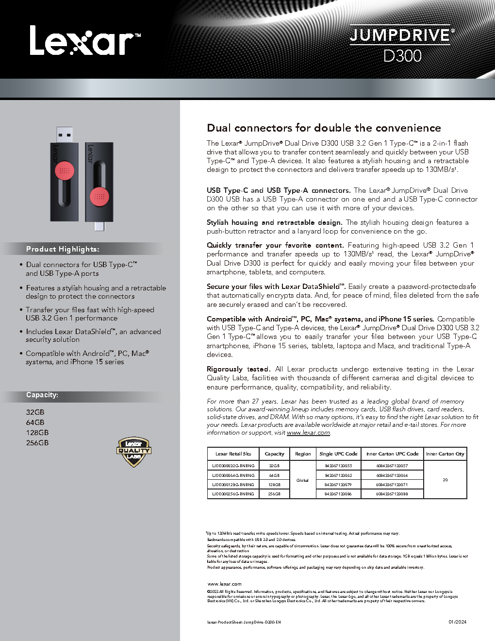 Lexar 256GB JumpDrive D300 Dual Drive USB 3.2 Type-C | Shopee Malaysia