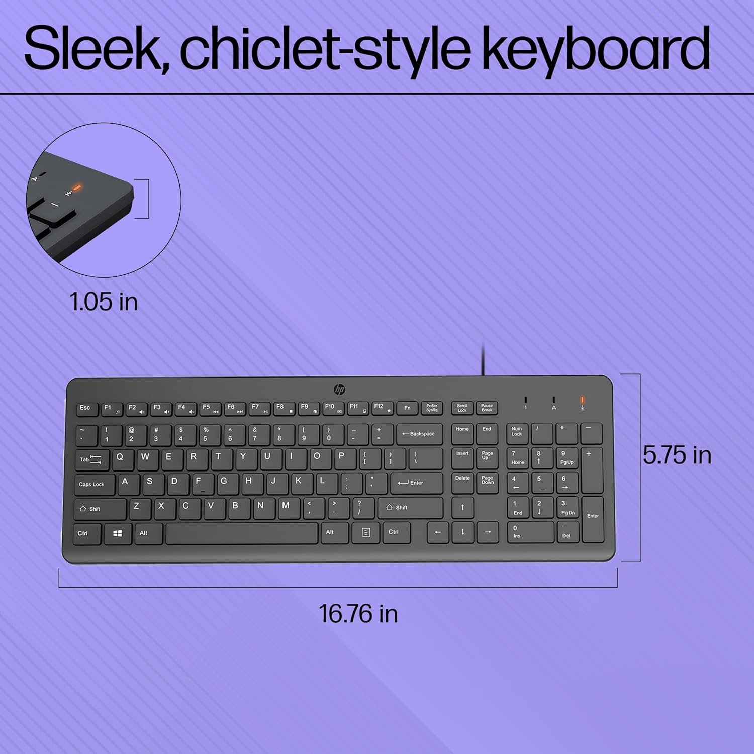 HP 150 Wired Keyboard (664r5aa) | leek, full-sized keyboard with ...