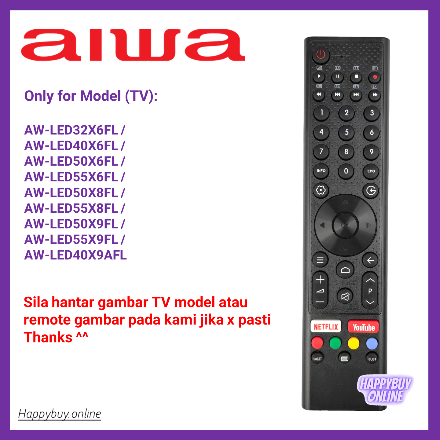 Suitable ChangHong AIWA Android Smart TV Remote Control Youtube Netflix AIWA Smart TV Remote ...