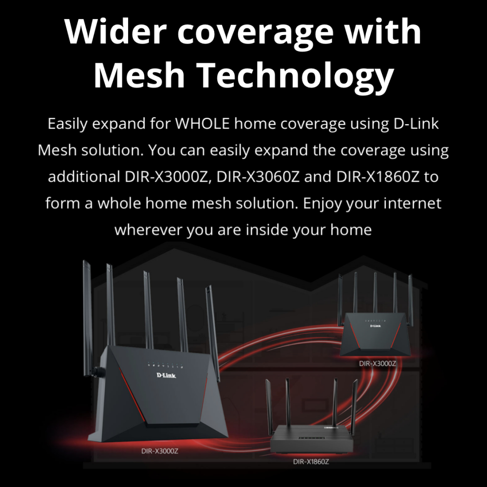 D-Link DIR-X3000Z AX3000 High Gain Antennas Mesh Wireless WiFi 6 Router | Mesh with TM Router ...