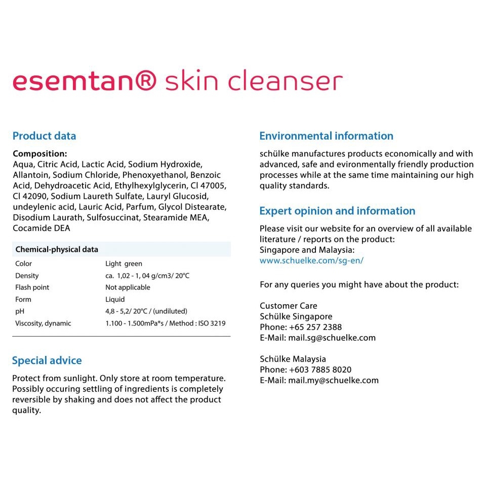 SCHULKE Esemtan Skin Cleanser 1000ml With Allantoin Suitable For All ...