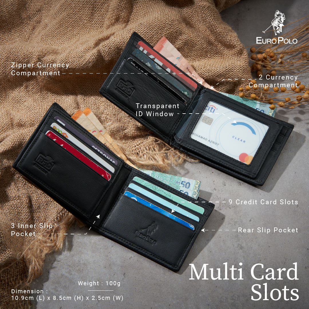 Euro Polo Top Grain Smooth Leather Bi-Fold RFID Blocking Men’s Wallet ...