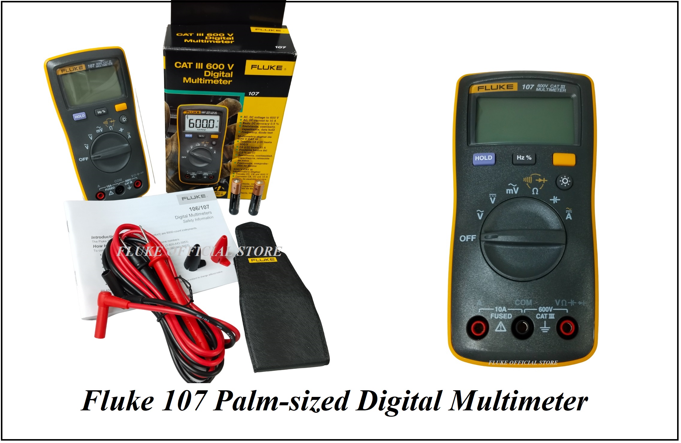 Fluke 107 Palm-sized Digital Multimeter, CAT III 600V Safety Rated ...