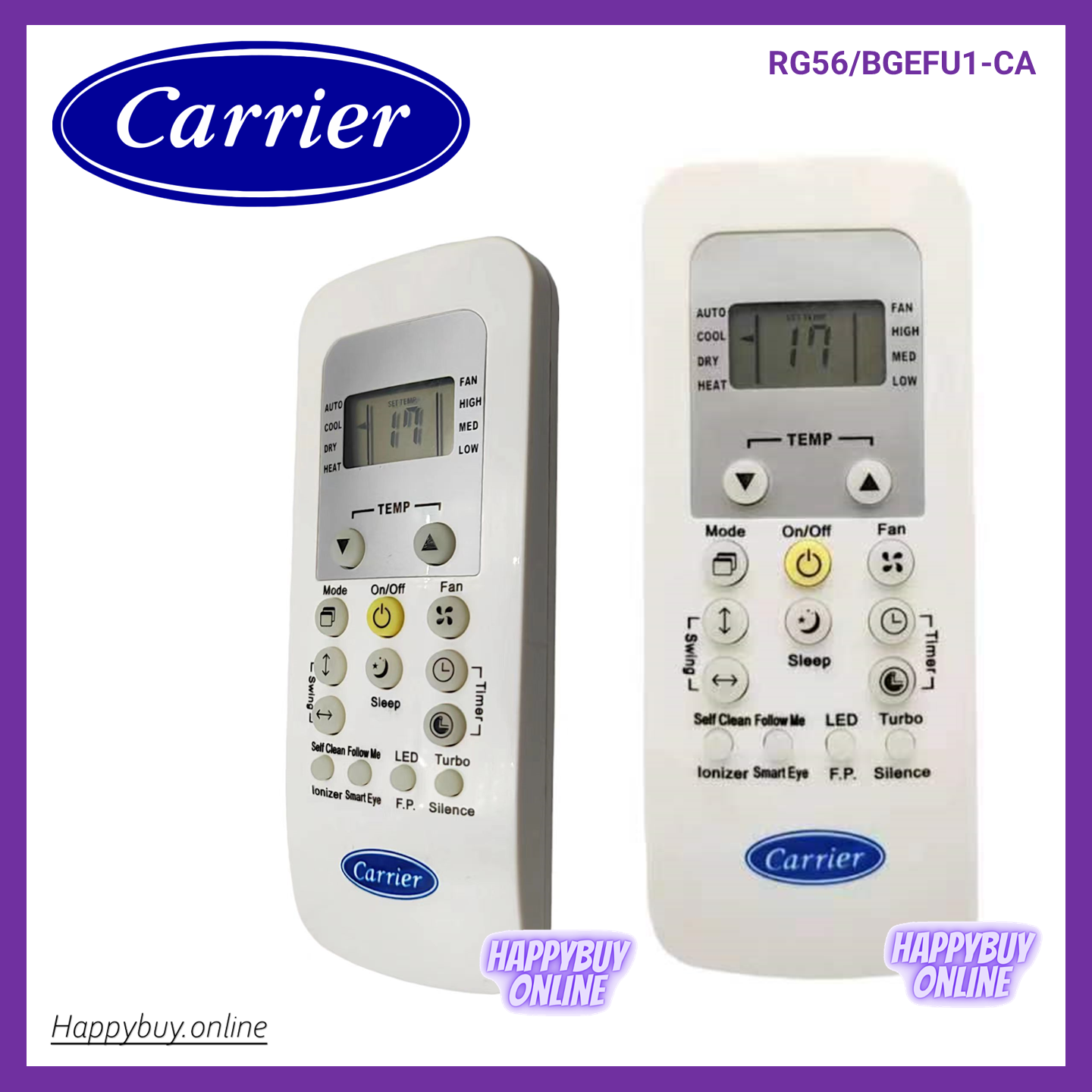 Compatible for Carrier Air Conditioner Remote Control RG56/BGEFU1-CA ...