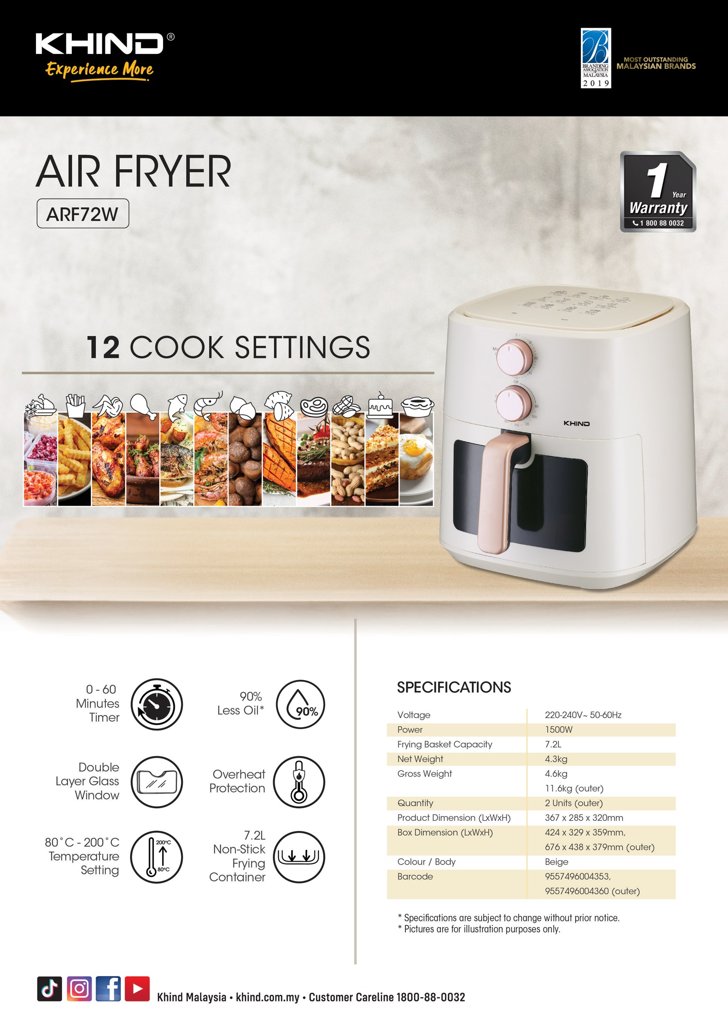 Khind Healthy Fry Air Fryer Oven Murah 4.5 / 7.2 Liter Fryers Oven ...