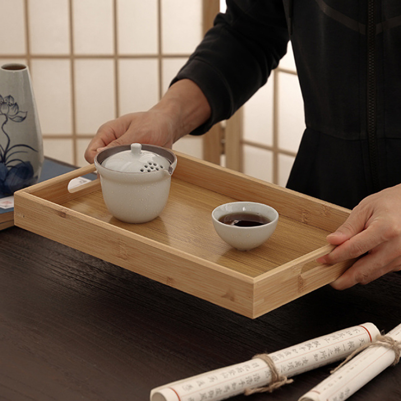 Bamboo Serving Tray Wood Platter wooden tray with handles Dinner Trays ...