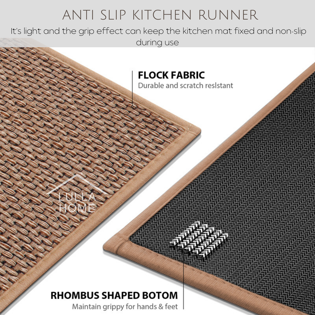 LullaHome Non-Slip Minimalist Braided Kitchen Mat Flock Fabric Two ...
