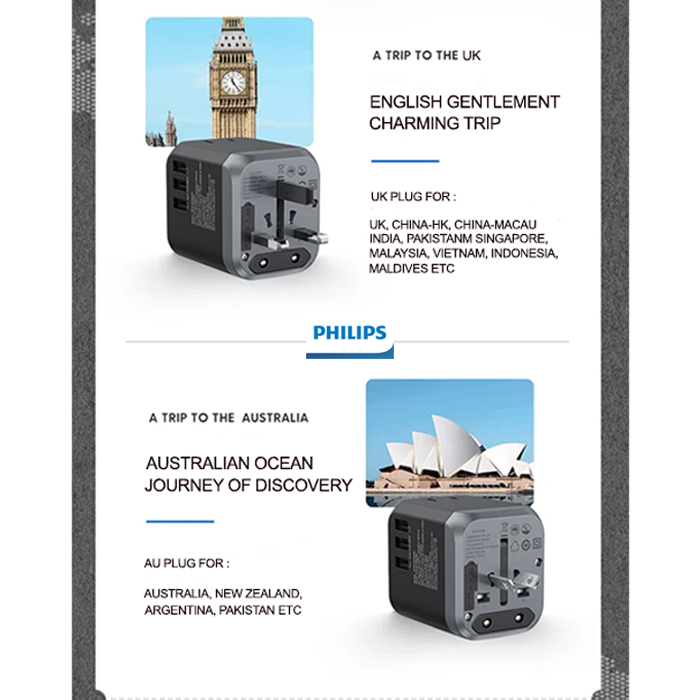 Philips Travel Adapter Universal SPS1004B/93 Plug Converter UK CN EU ...