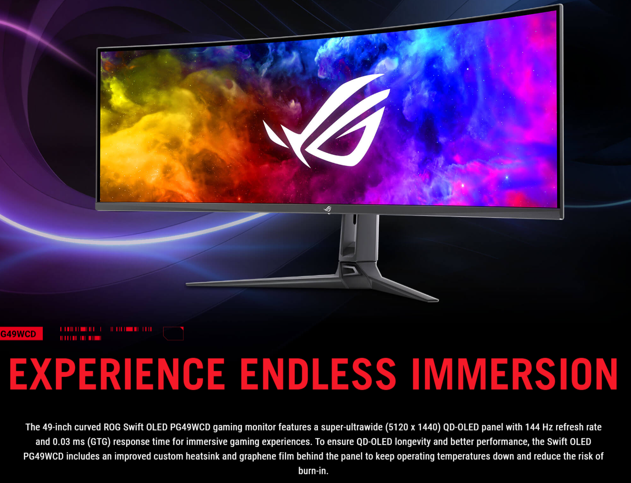 ASUS 49' ROG Swift OLED PG49WCD Curved Gaming Monitor - QD-OLED / 144Hz ...