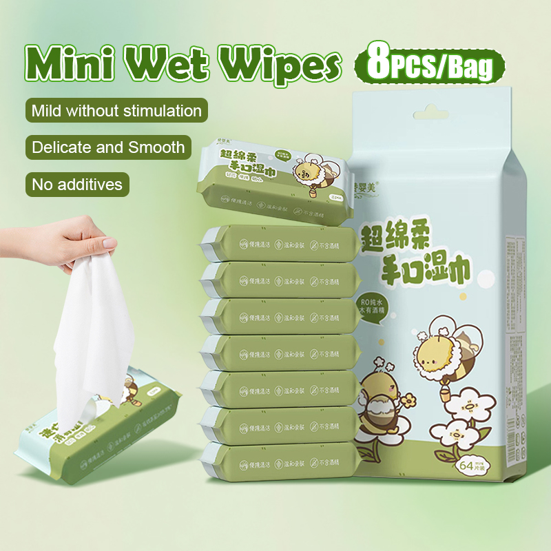 【Ready Stock】𝟴 𝗕𝗔𝗚𝗦/𝗣𝗔𝗖𝗞 Mini Wet Wipes Pack Small Bag Hand Mouth Wet ...