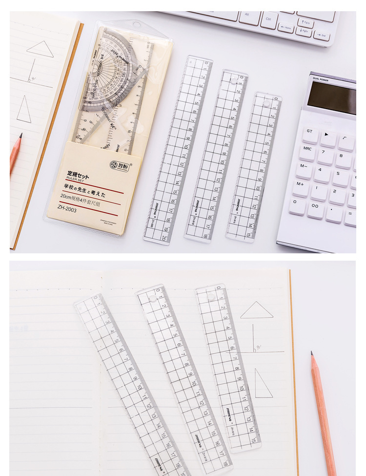 4pcs Ruler Set Transparent Ruler Protractor Triangles Set 18cm Simple ...