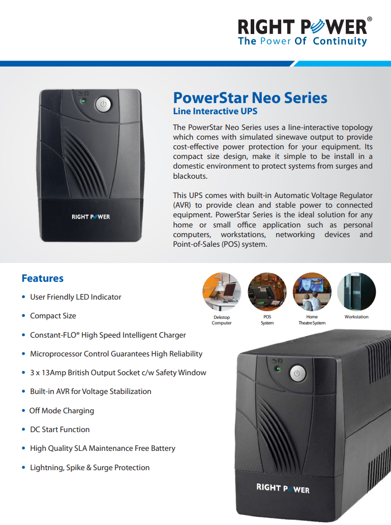 Right Power PowerStar NEO 800VA UPS Built in AVR Backup Battery ...