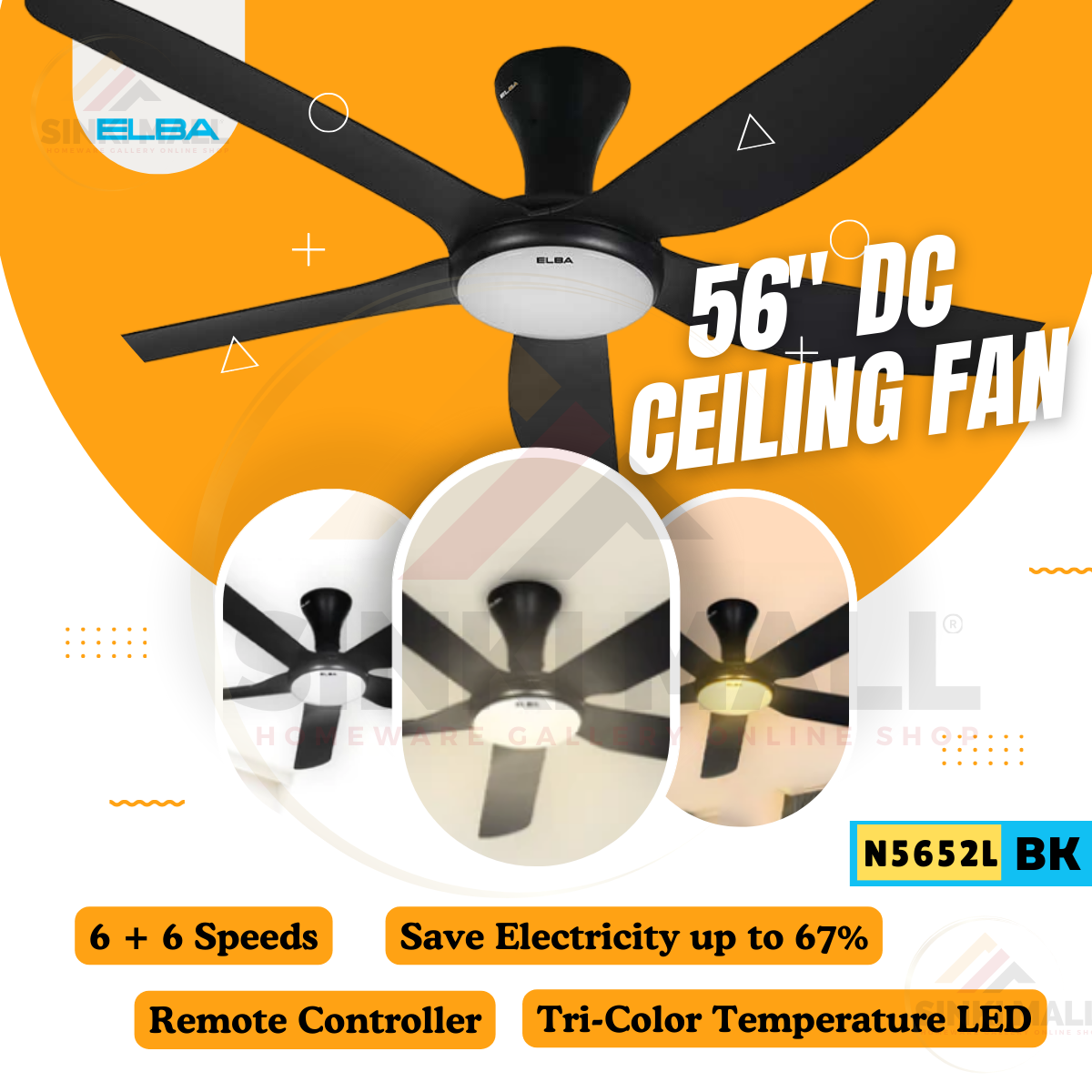 INOVO DEKA ELBA FANZ DC MOTOR LED KIPAS CEILING FAN SYILING 46" 56" 60 ...