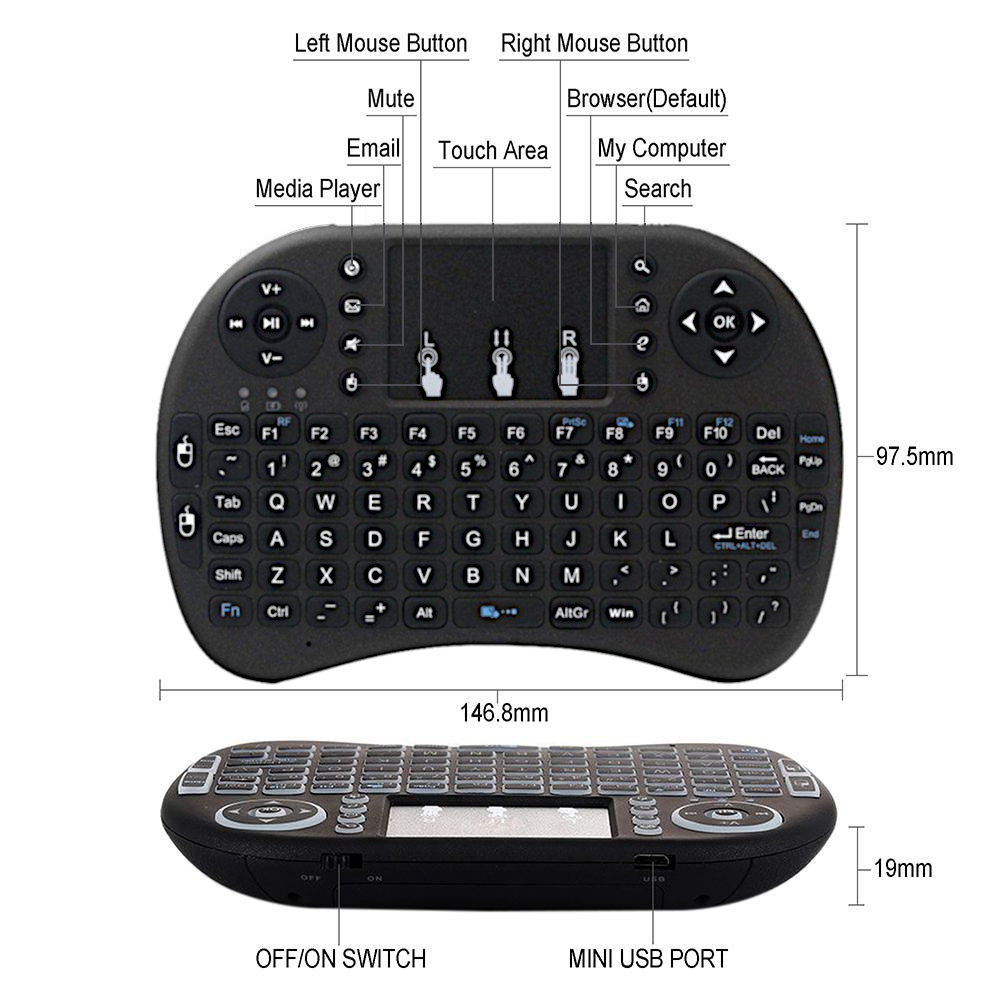 i8 Mini Keyboard 2-in-1 Touchpad Mouse Wireless RGB Backlit Multi ...