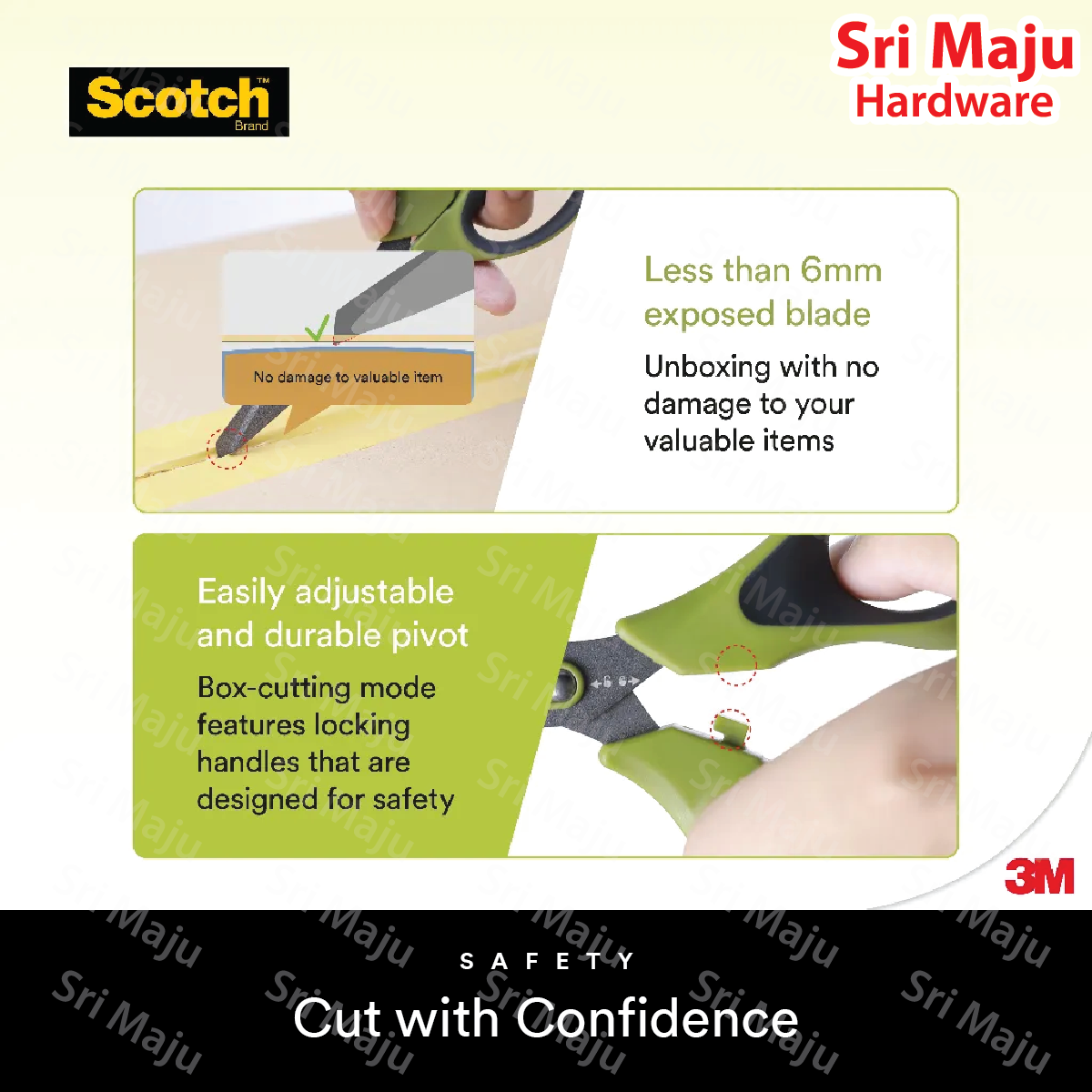 MAJU 3M Scotch 1487 2-in-1 Stainless Steel Unboxing Scissor Dual ...