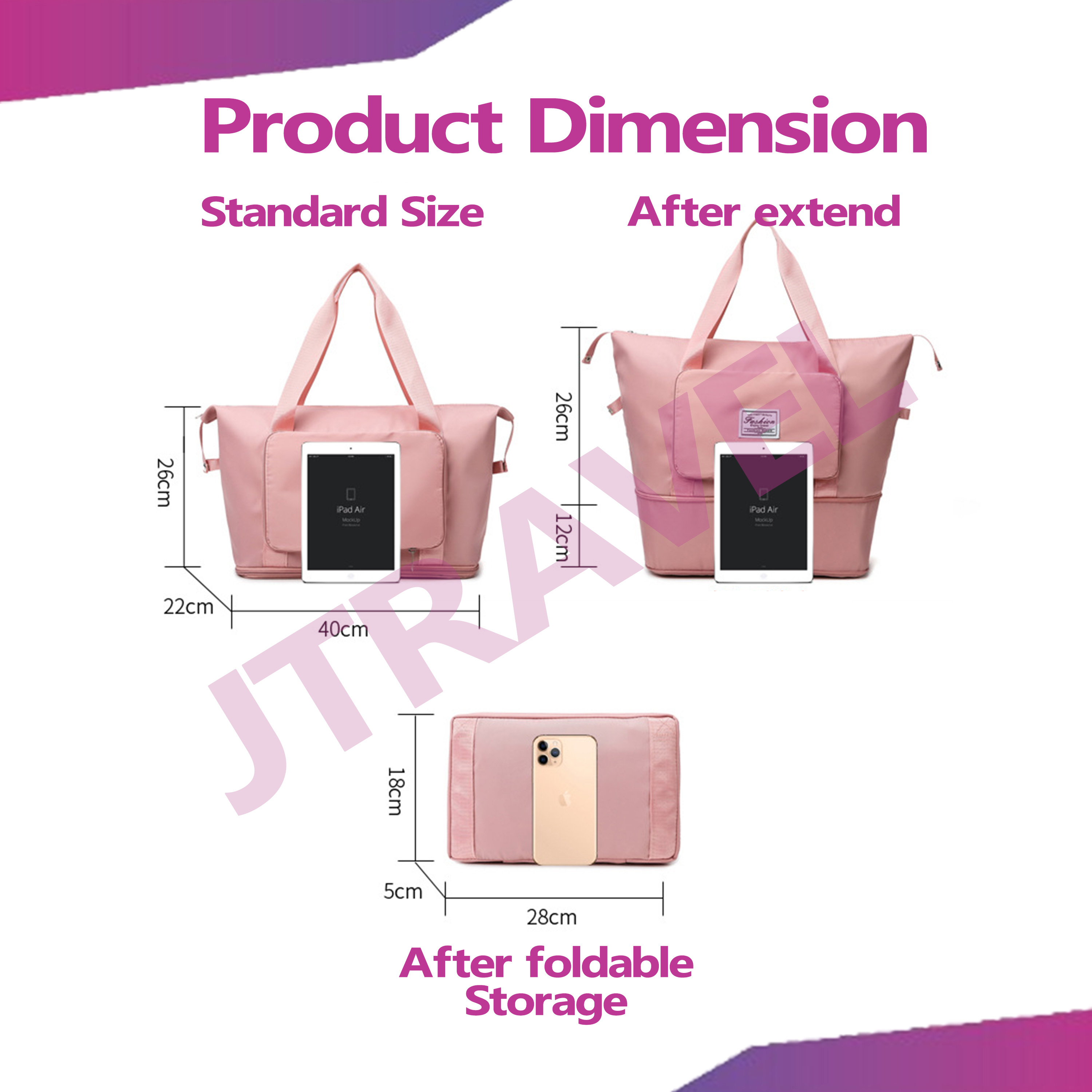 Jtravel Bag Foldable Beg Travel Bag Waterproof Nylon Luggage Bag Gym ...