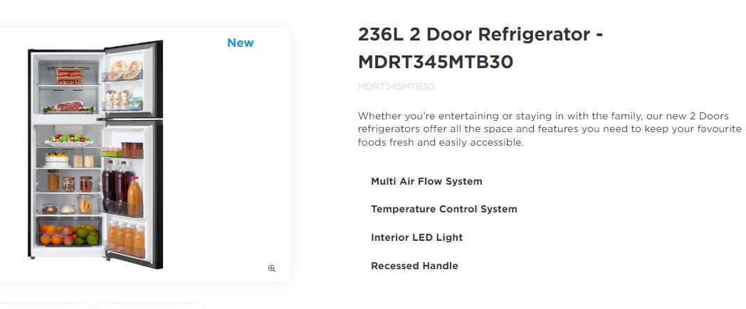 MIDEA 280L Refridgerator MDRT345MTB30 / 200L MDRT267MTB30 Non ...