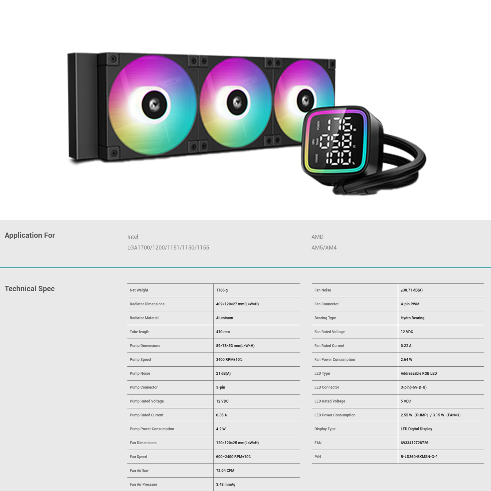 DEEPCOOL ARGB Liquid Cooling With Digital Status Screen LD240/LD360 ...