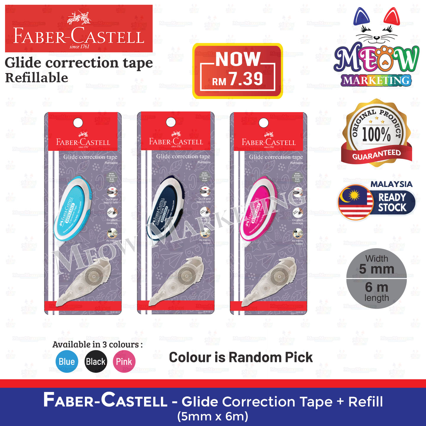 Faber Castell Glide (5mm x 6m) Correction Tape+Refill / Correction Tape ...
