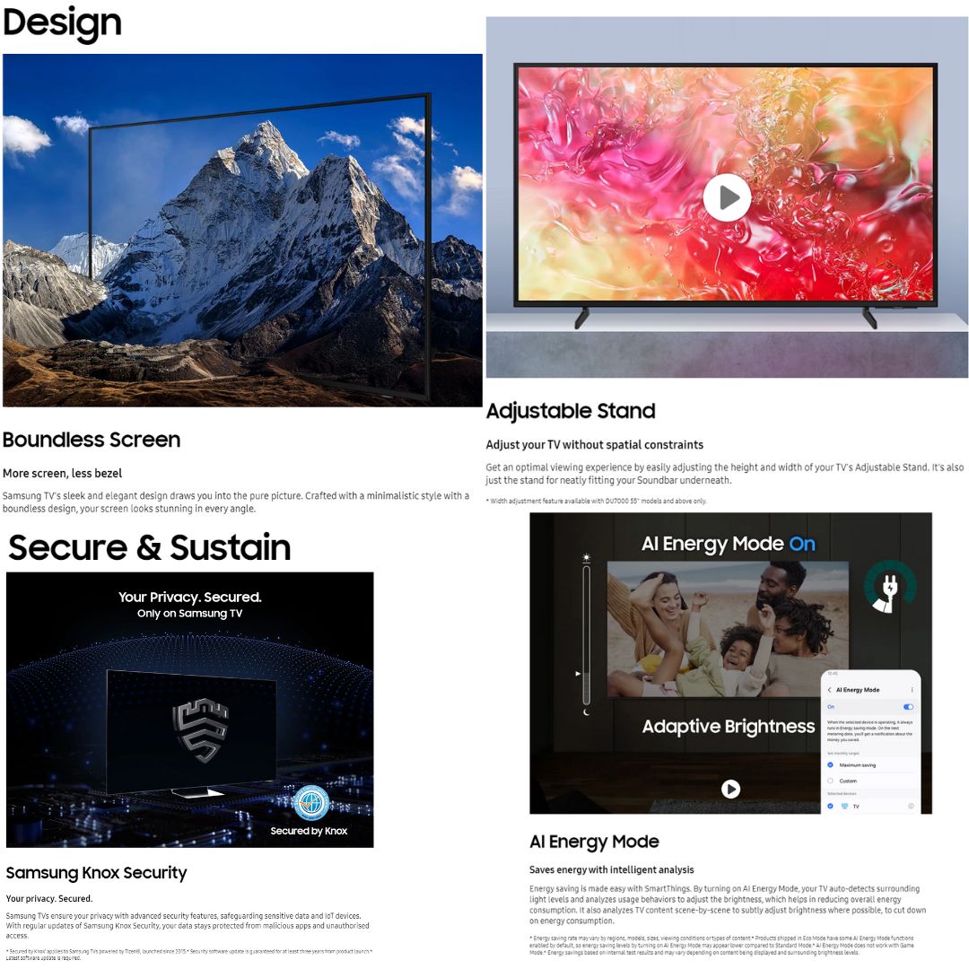 Samsung UA65DU7000KXXM 65 Inch Crystal UHD DU7000 4K Smart TV (2024) | ESH | Shopee Malaysia