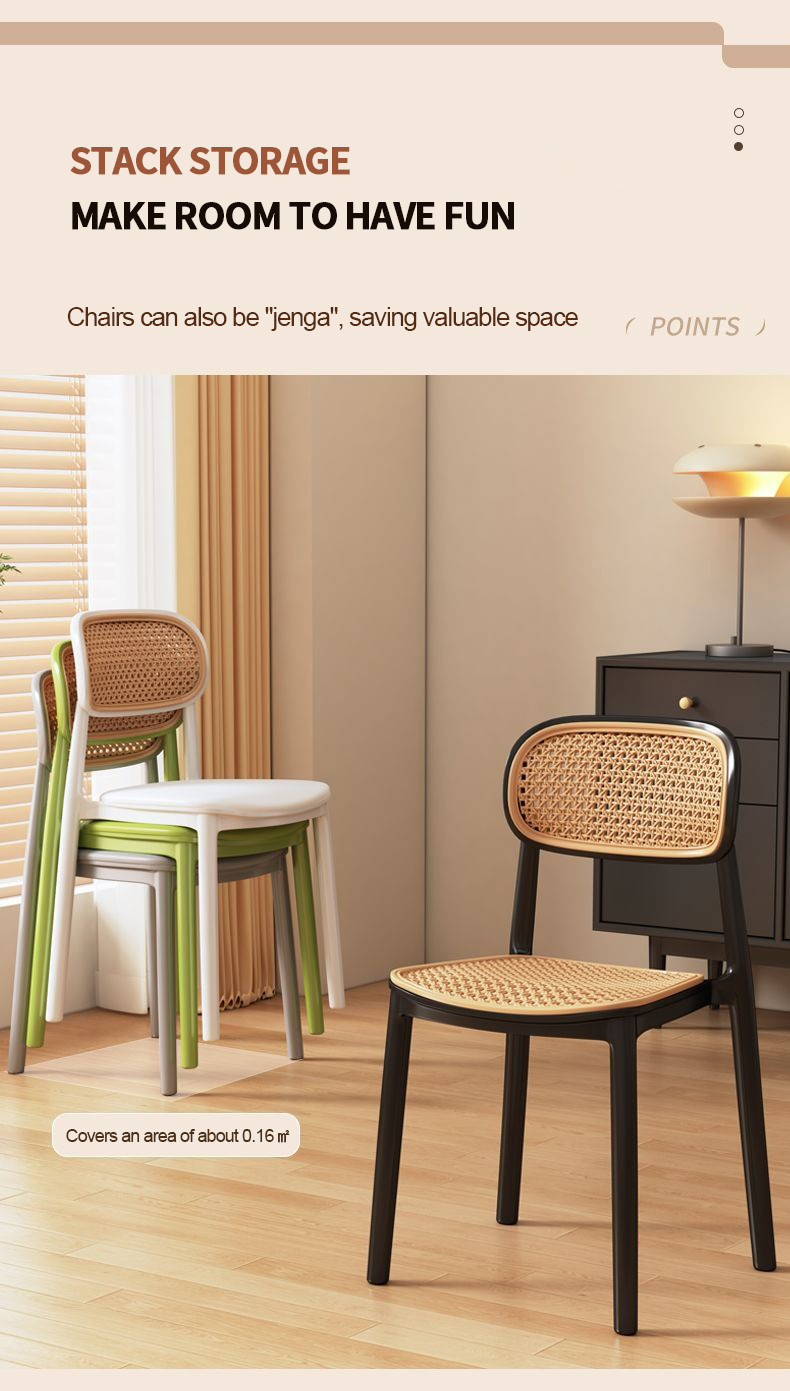 Nordic Rattan Plastic Stackable Chair Dining Chair Outdoor Leisure Back ...