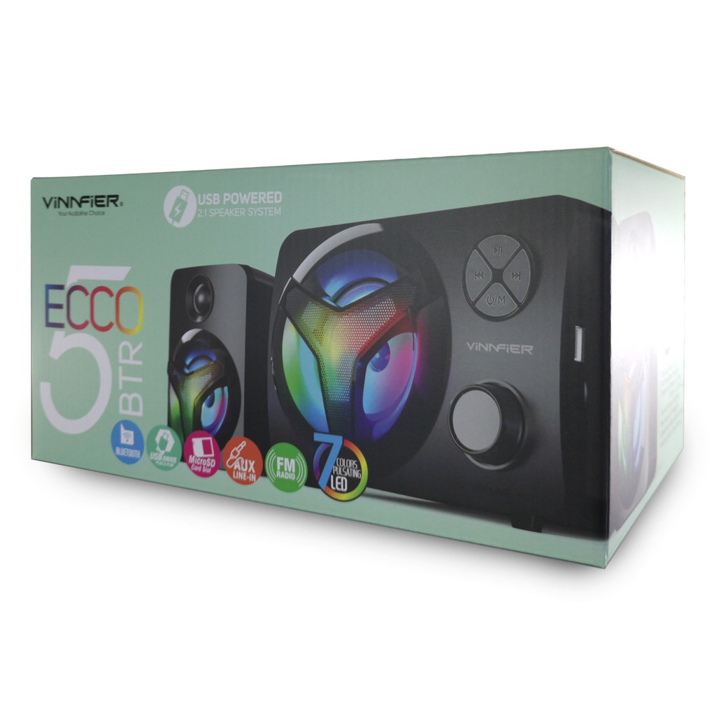 Vinnfier VF ECCO 5 BTU Bluetooth USB Powered 2.1 Speaker LED Lights FM ...