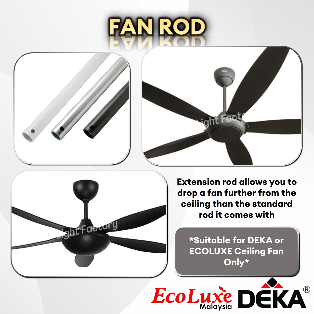 Original Ecoluxe / DEKA Fan Rod 12" / 24" / 36" / 48" /60" Ceiling Fan ...