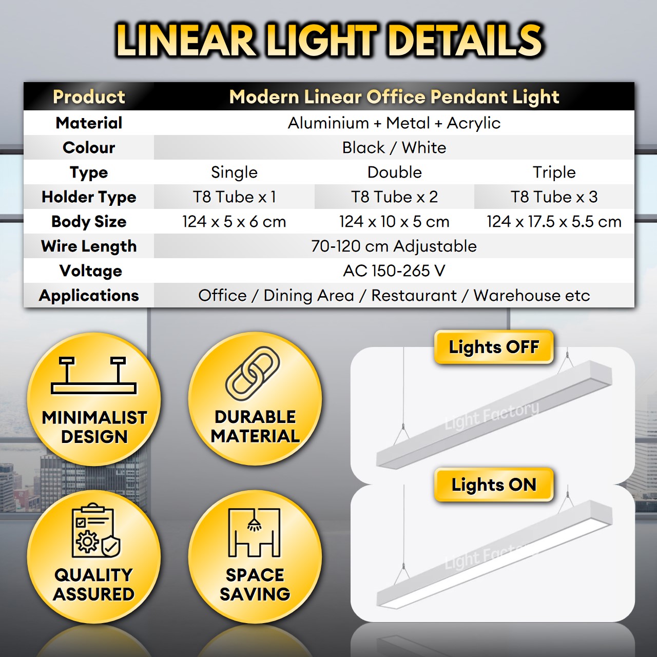 Office Pendant Light 4FT LED T8 Linear Light Casing Kalimantang Tube Fitting Ceiling Wall ...