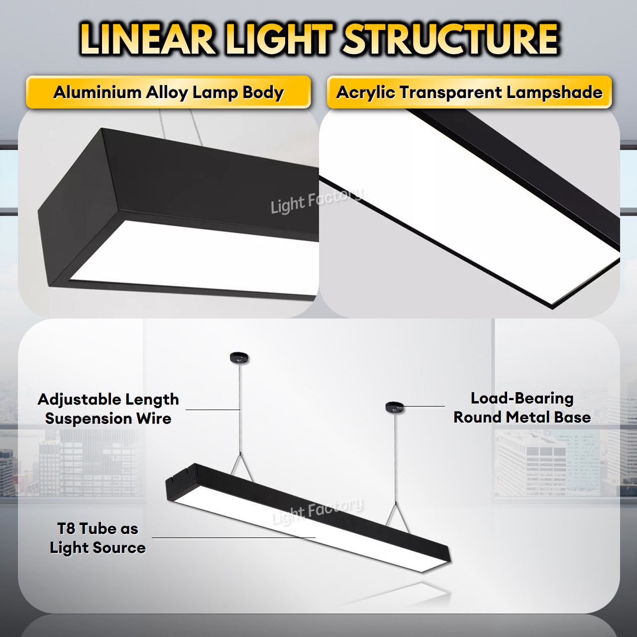 Office Pendant Light 4FT LED T8 Linear Light Casing Kalimantang Tube ...