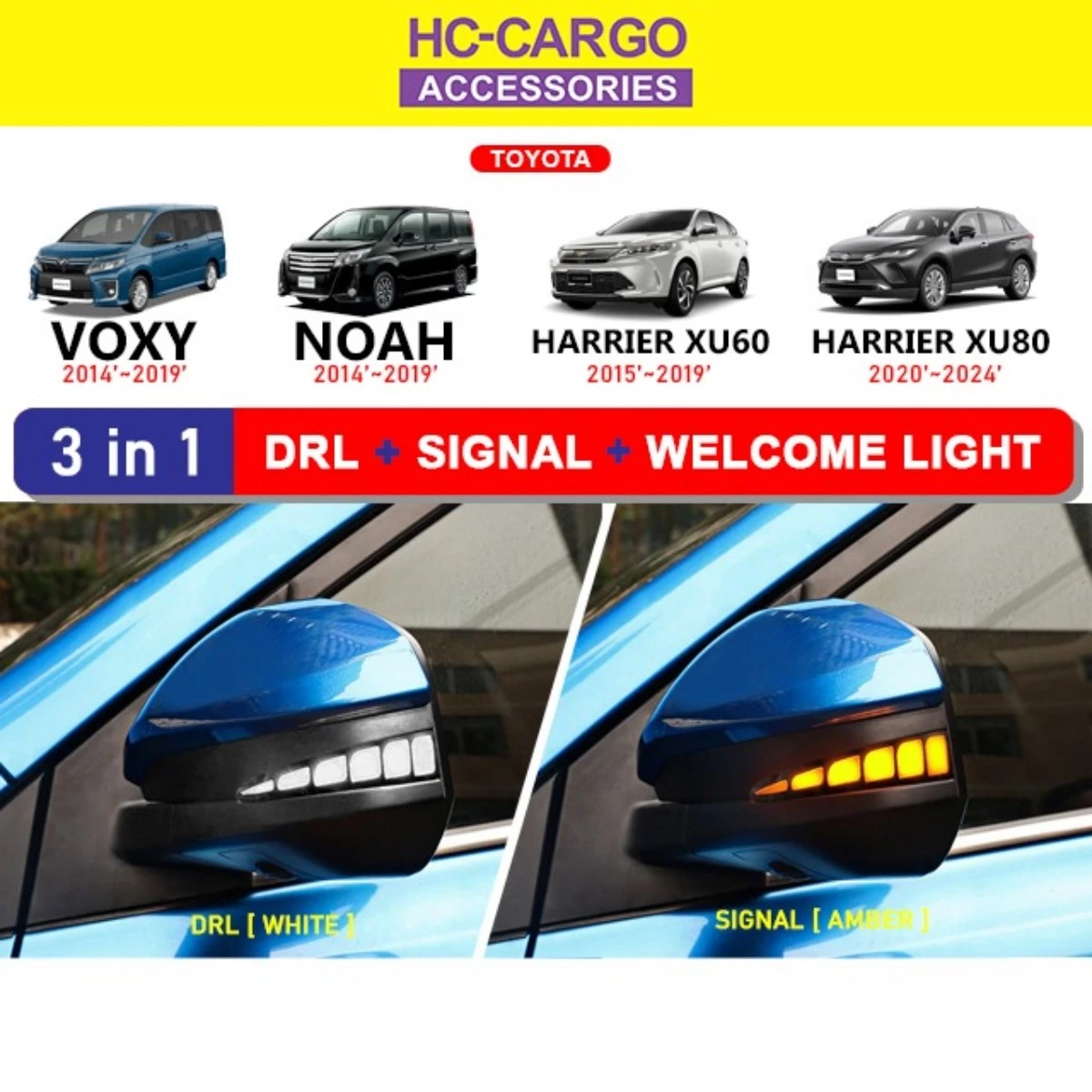 TOYOTA MPV SUV Dragon Scale Side Mirror Smoke Led With Signal Running ...