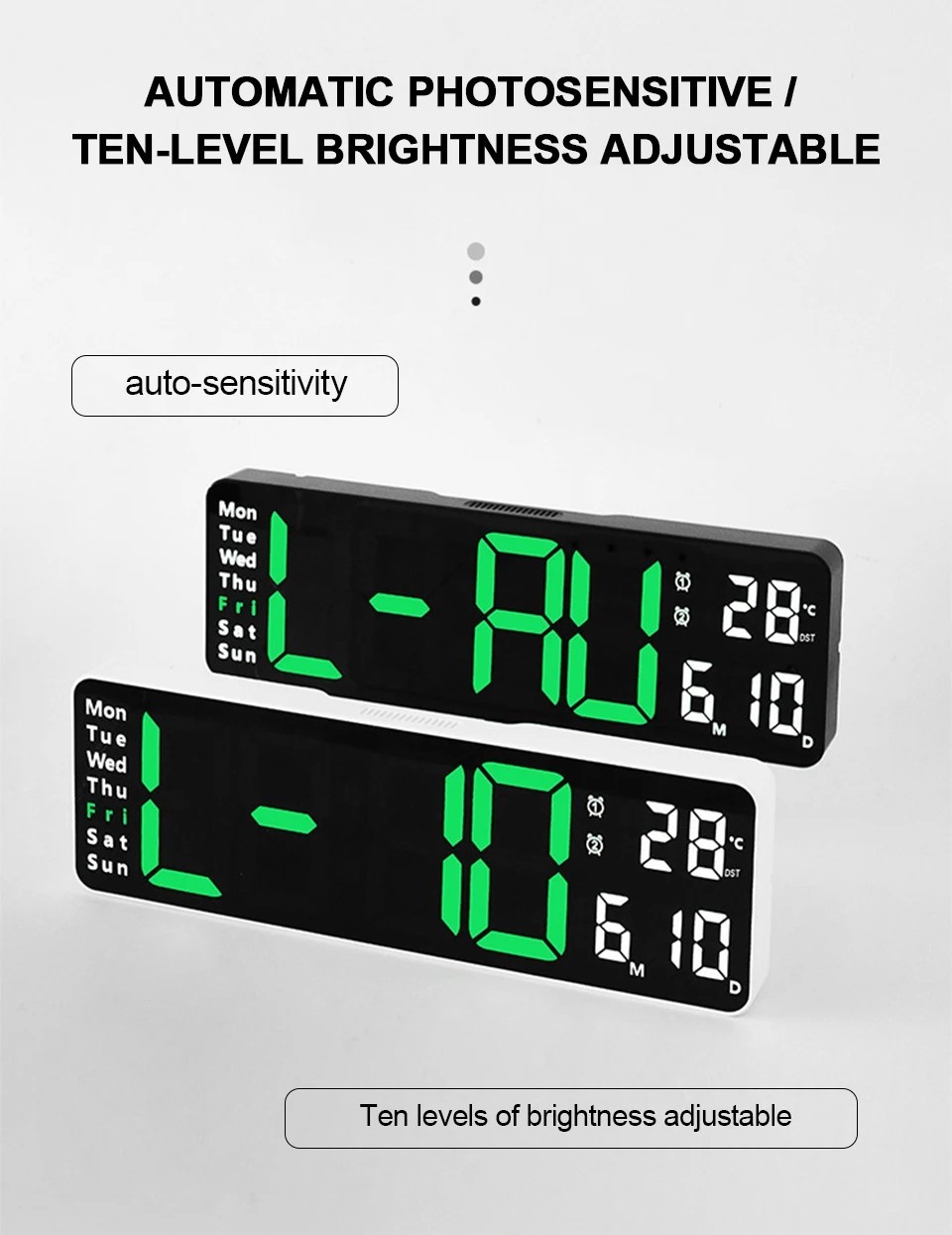16” LED Digital Wall Clock Large Display Temperature and Humidity Night ...