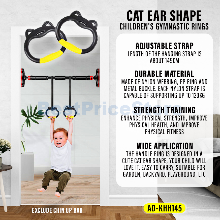 BPS Gymnastic Rings Adults Kids Children Trapeze Bar Pull Up Ring Strap ...